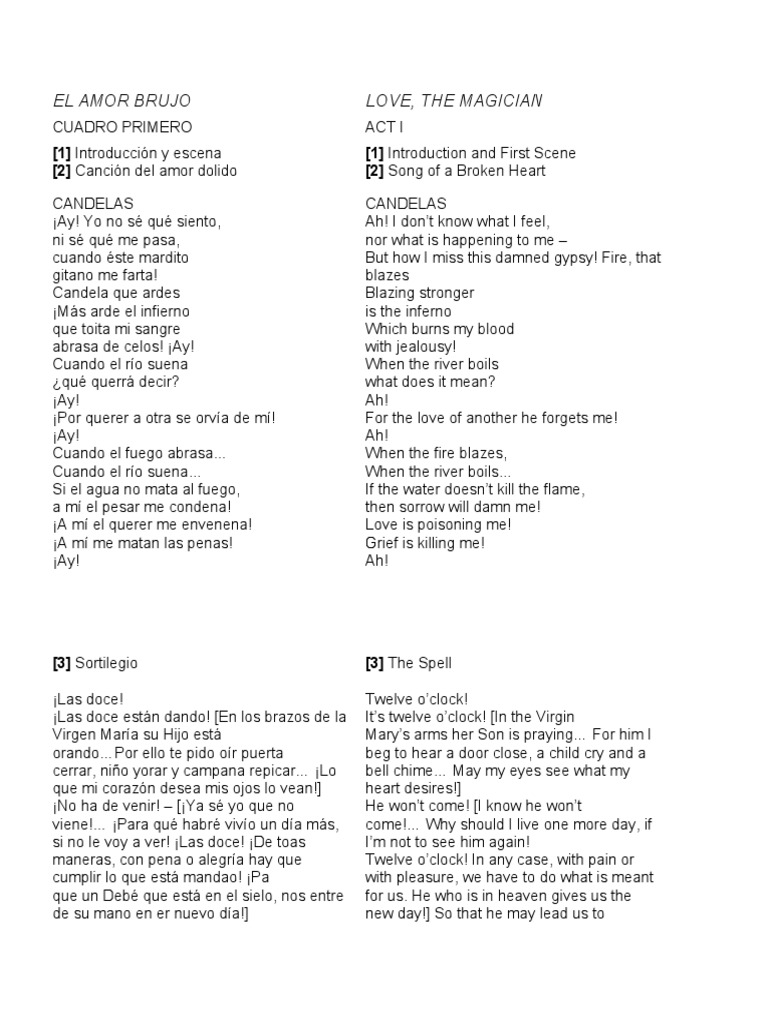 El Amor Brujo Lyrics Translation | PDF
