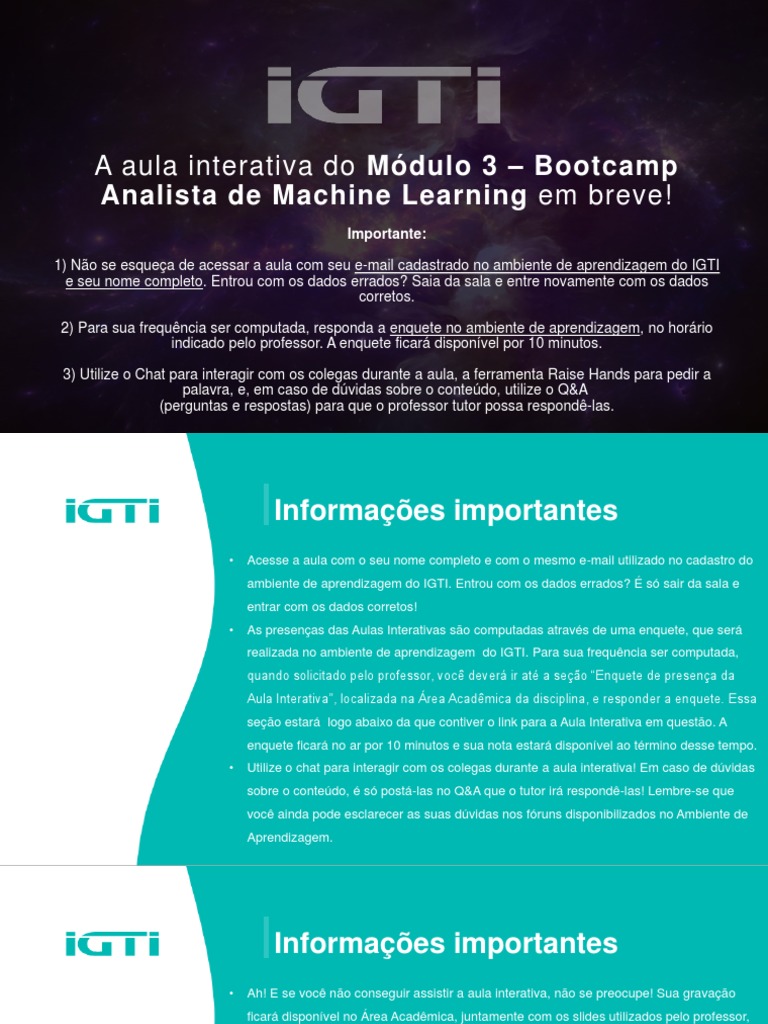 Slide Primeira Aula Interativa - Módulo 3 - Bootcamp Analista de Machine Learning | PDF ...
