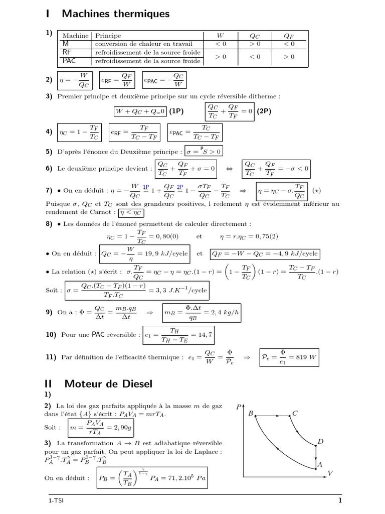 1 - Machine Thermique - Cycle Moteur DM - Corrigé | PDF | Transfert ...