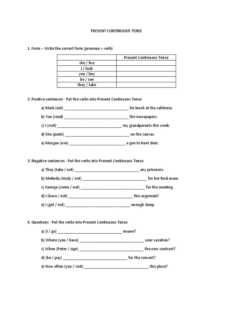 Present Continuous Tense - Vjezbe Sa Predavanja | PDF