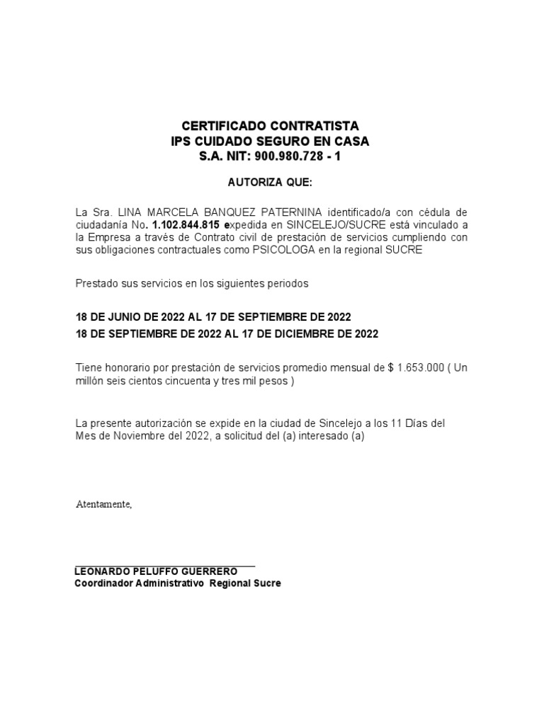 CERTIFICADO CONTRATISTA | PDF