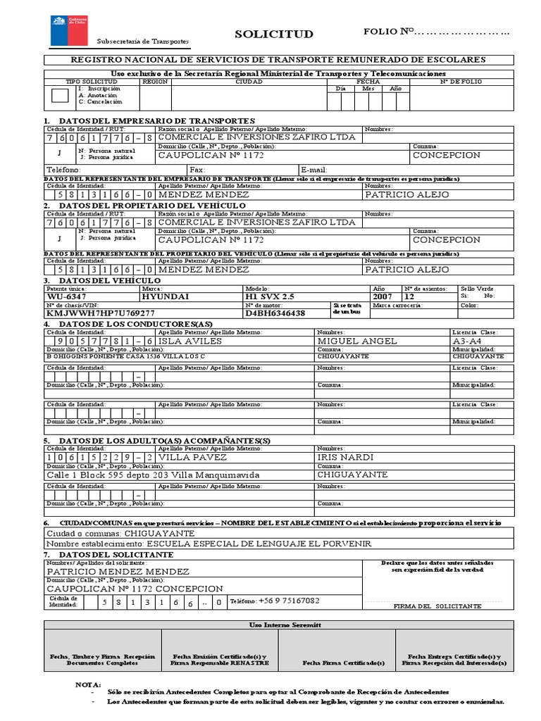 Registro Nacional de Servicios de Transporte Remunerado de Escolares | PDF