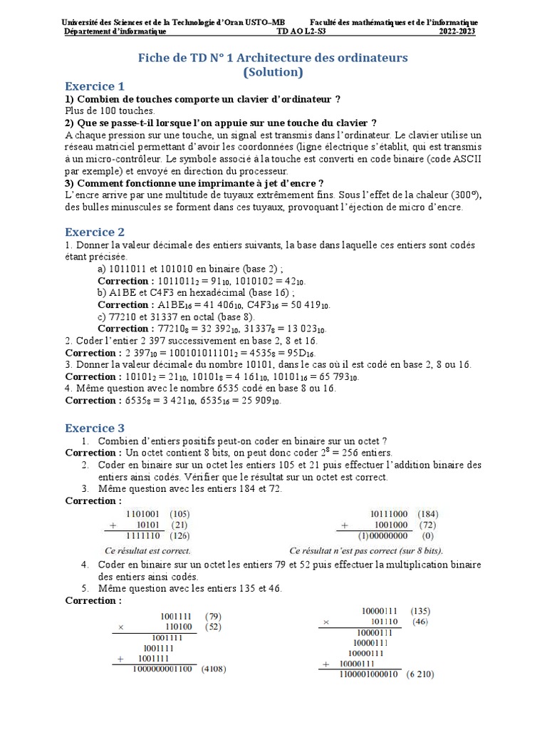 Architecture des ordinateurs USTO 2023 | PDF | Processeur | Informatique