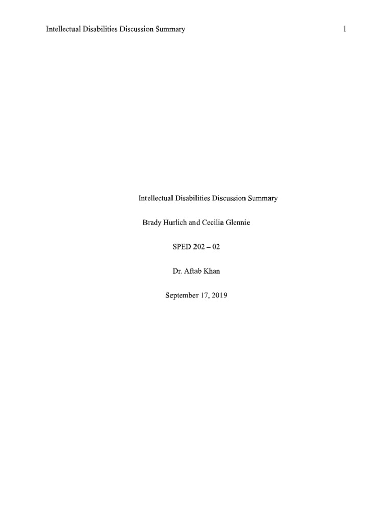 Sped 202 - Intellectual Disabilities Discussion Summary | PDF