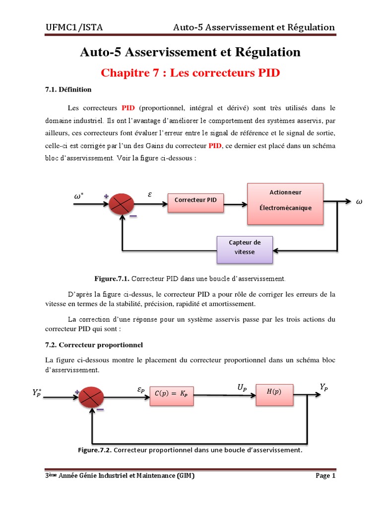 Auto 5 Chapitre 7 - Les Correcteur PID | PDF | Régulation | Informatique
