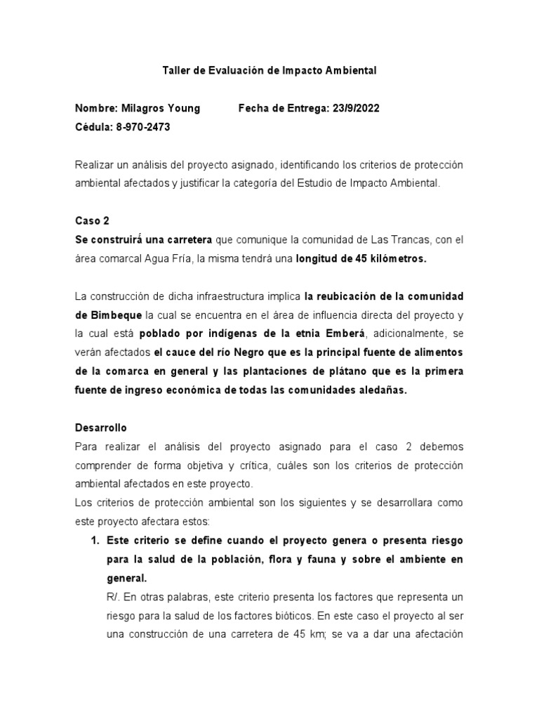 Taller N 3 De Evaluación De Impacto Ambiental Individual Pdf