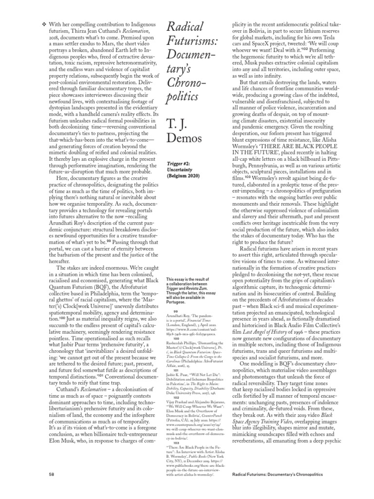 Radical Futurisms - Documentary's Chronopol - T. J. Demos | PDF | Decolonization