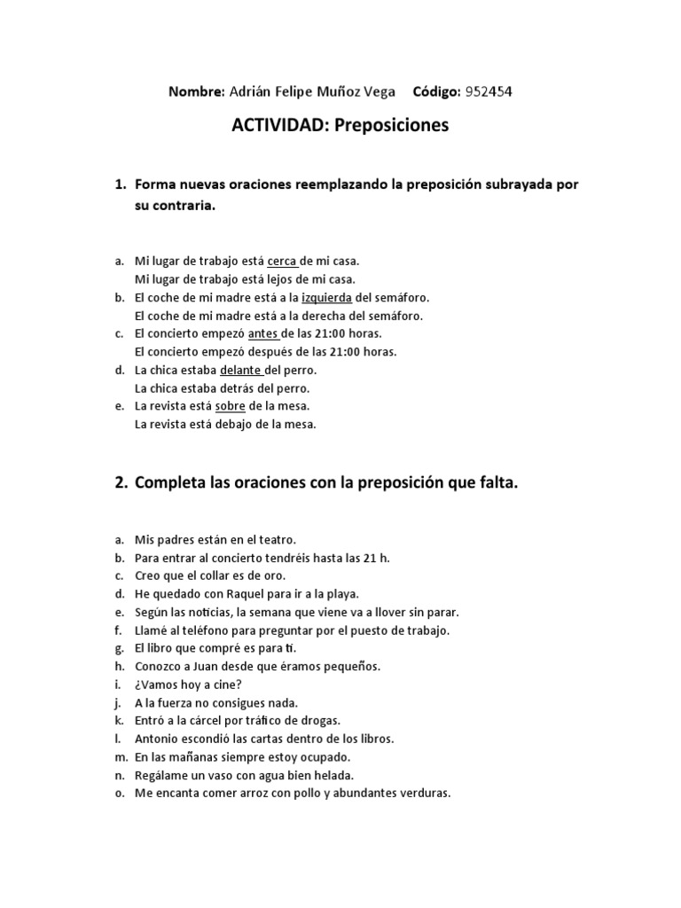 Ejercicios de Preposiciones y Conjunciones | PDF