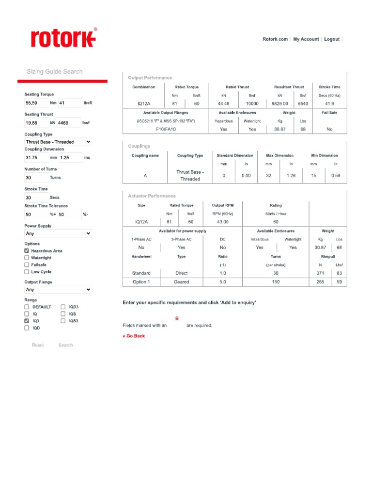 MOV 98786-98794 Rotork - Sizing Guide | PDF