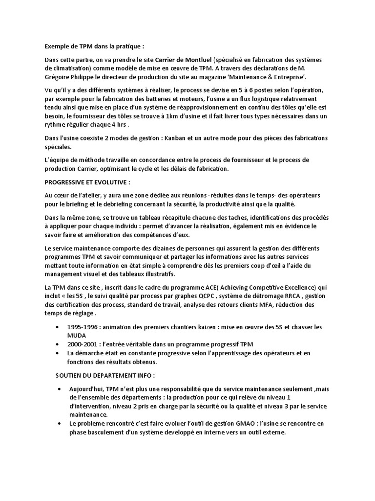 Exemple de mise en œuvre du TPM | PDF | Usine