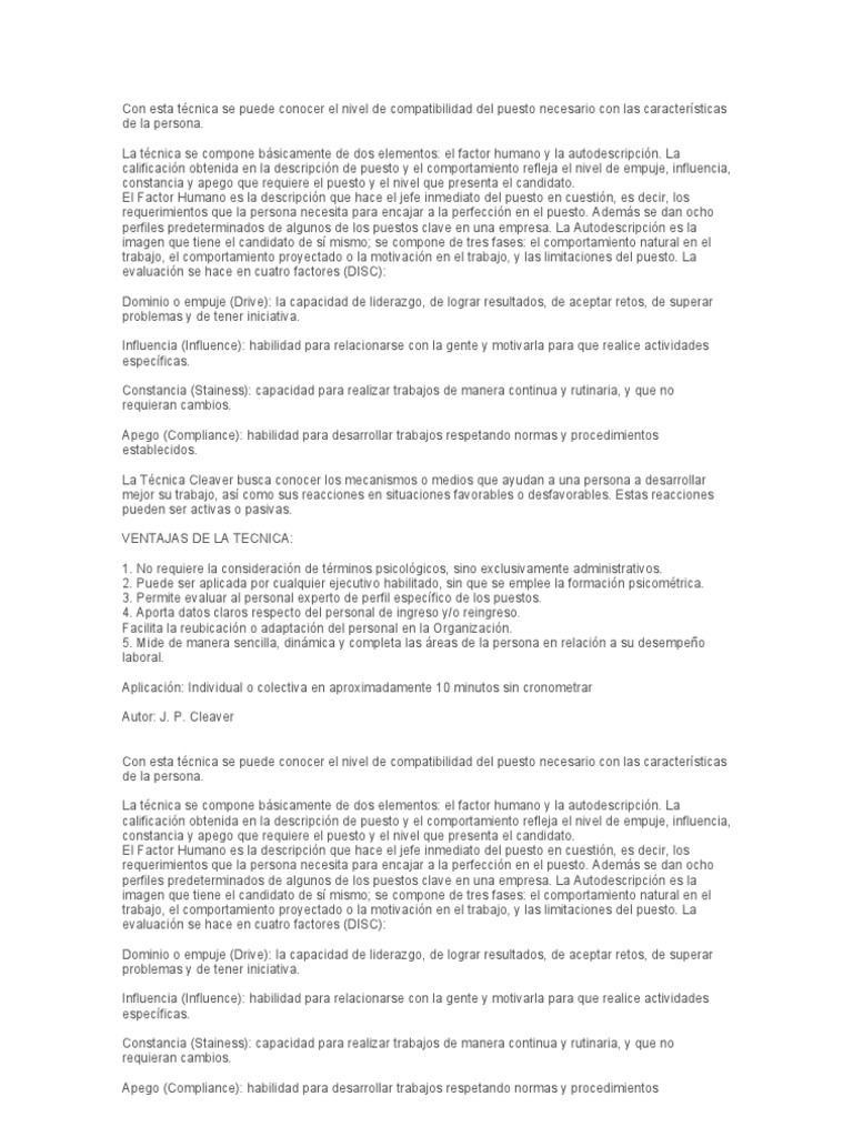 Test Cleaver | PDF | Teoría de apego | Comportamiento