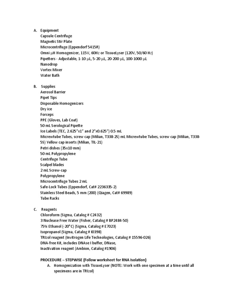 Guidelines for RNA Isolation from Solid Tissue Samples Using TRIzol ...