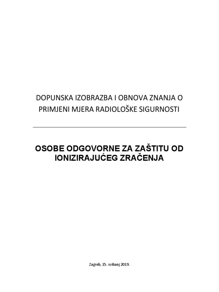 Dopunska Izobrazba I Obnova Znanja o Primjeni Mjera Radiološke ...