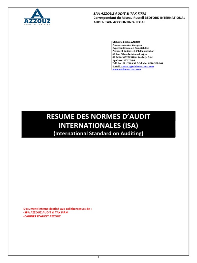 Resumé Norme ISA | PDF | Audit | Contrôle interne