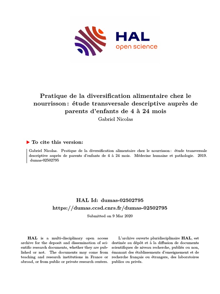 Diversification alimentaire chez le nourrisson | PDF | Allaitement ...