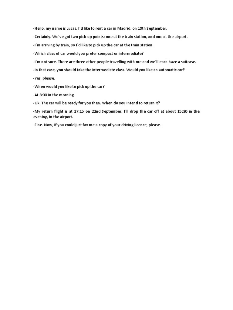 Lucas books an intermediate class automatic rental car for arrival by ...