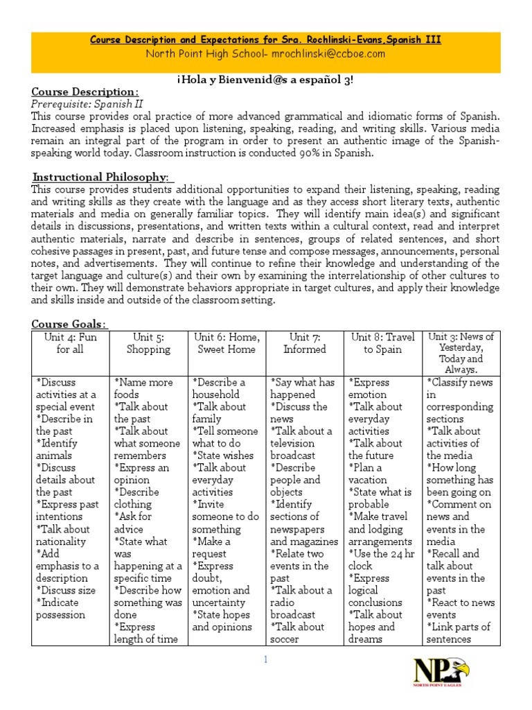 Spanish III Course Overview and Policies | PDF | News | Teachers