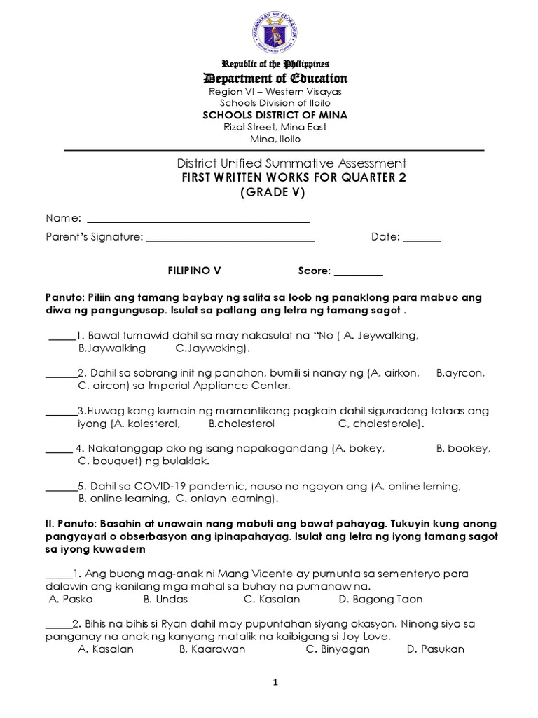 First-Written-Works-Q2 Grade V | PDF