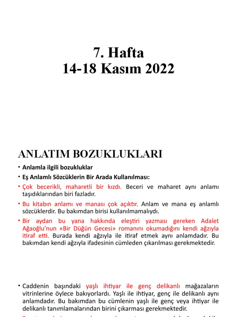Türk Di̇li̇ 7. Hafta | PDF