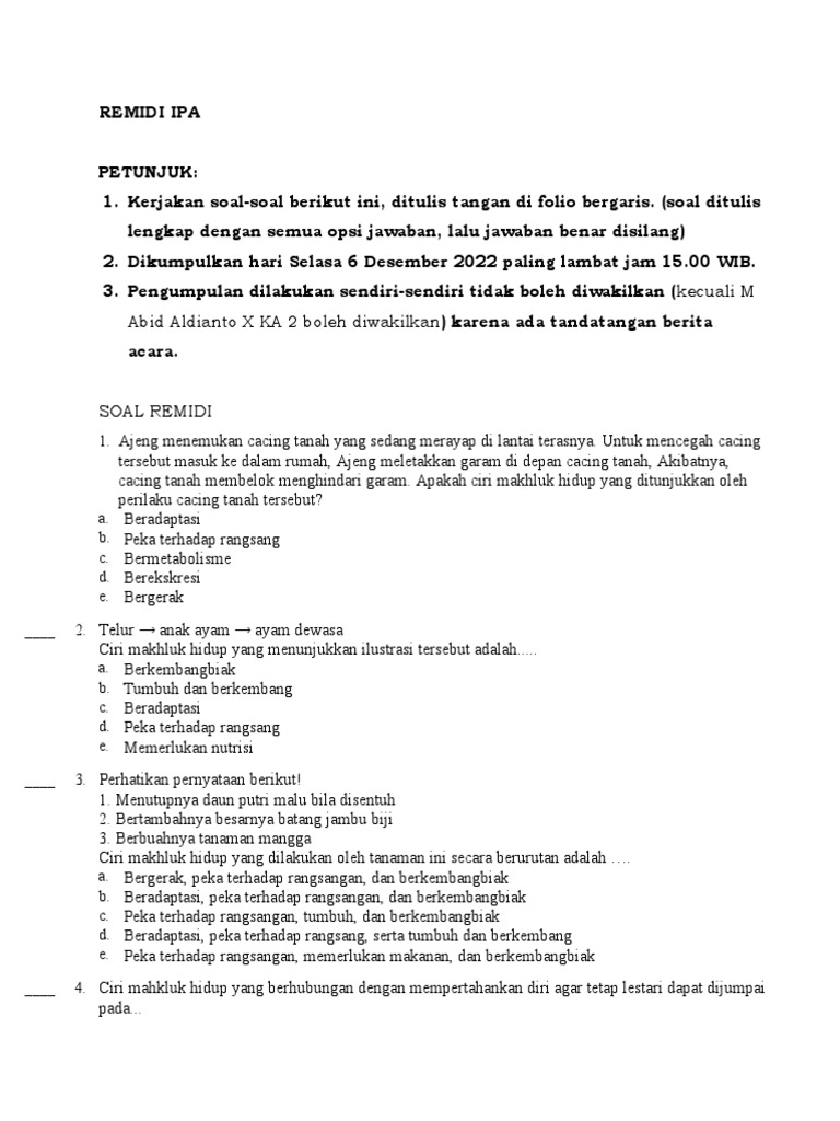 Remidi Ipa Ganjil 22-23 | PDF | Griya & Taman