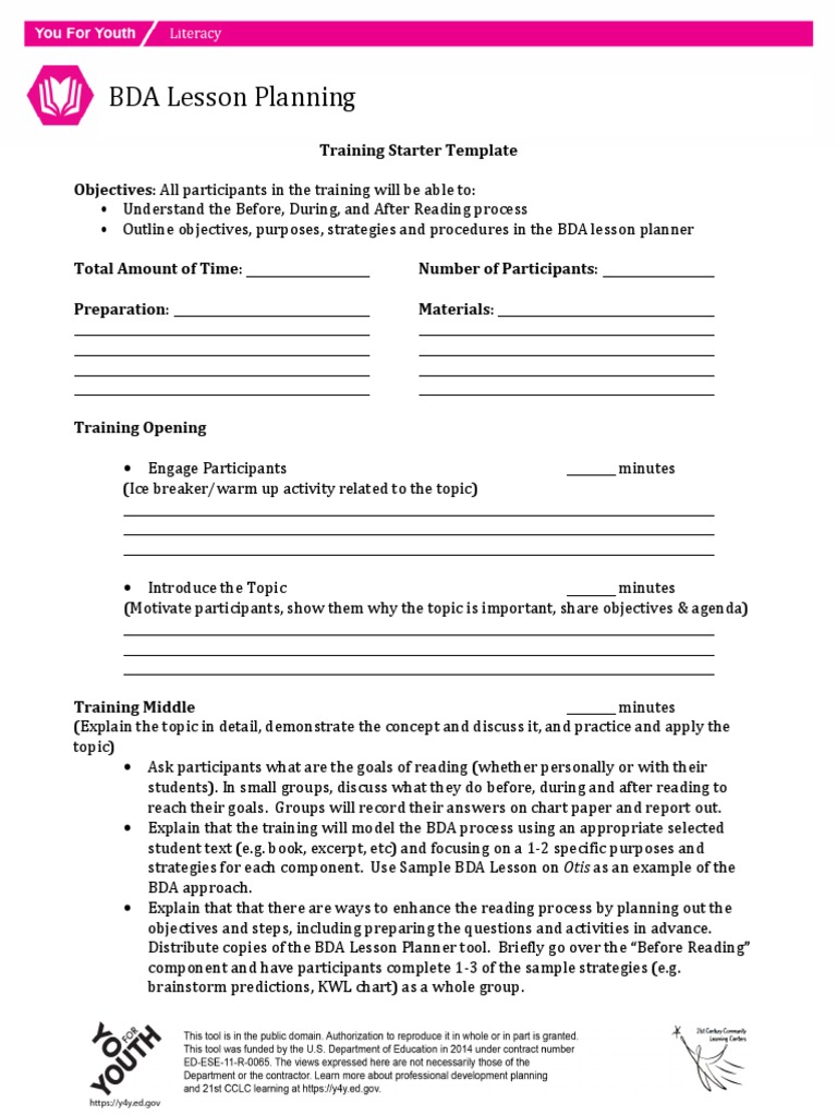 168 BDA Lesson Planning Training Starter Template | PDF | Reading ...