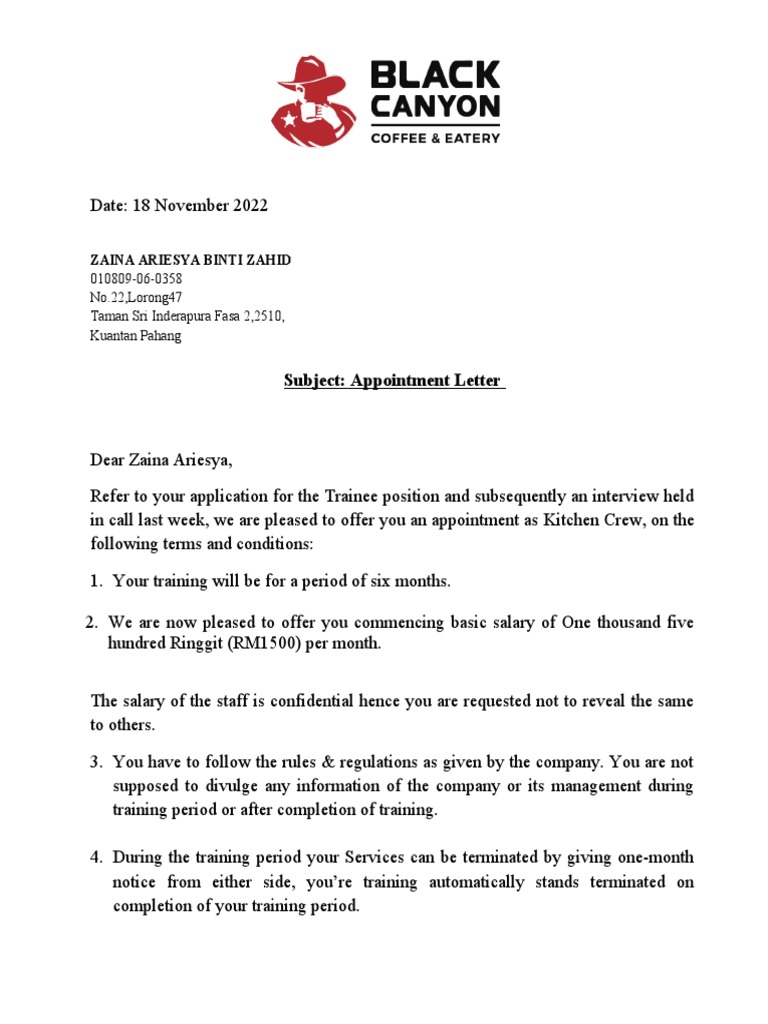 Appointment Letter Sample 1 8 221 | PDF
