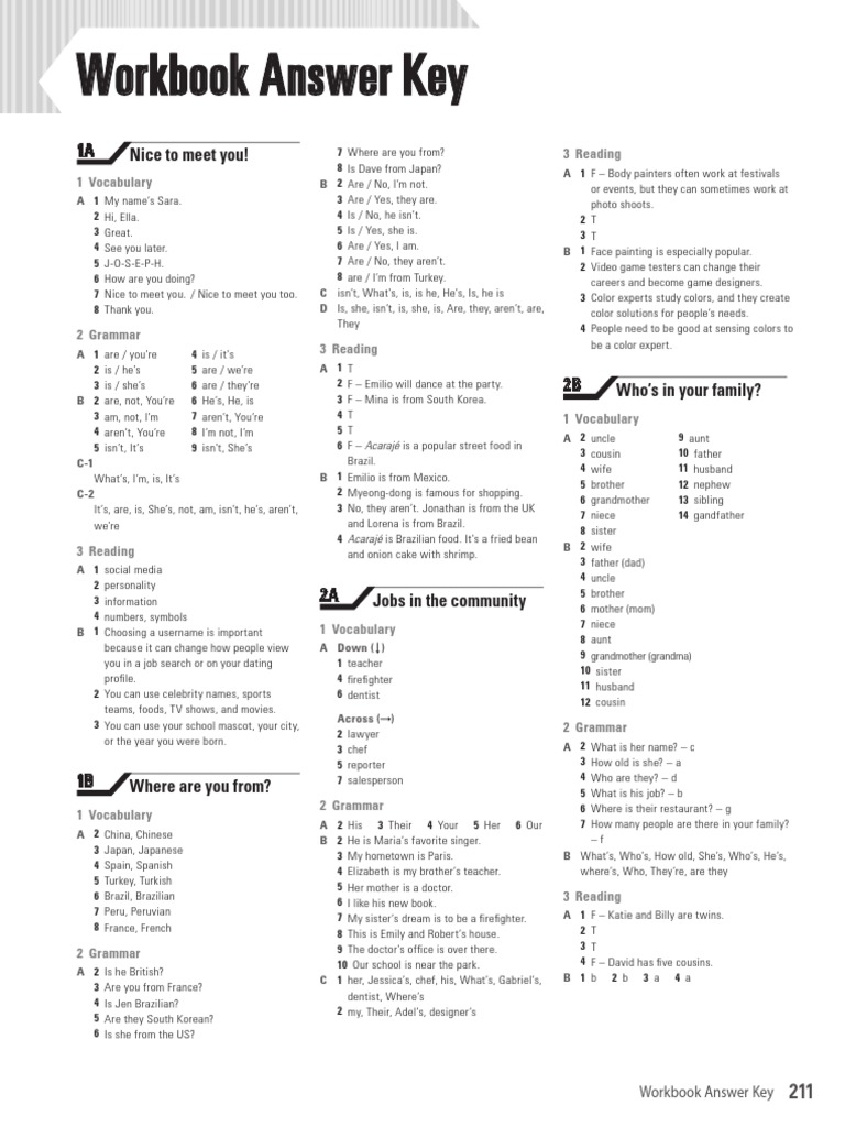 SURPASS 1 Workbook Answer Key | PDF