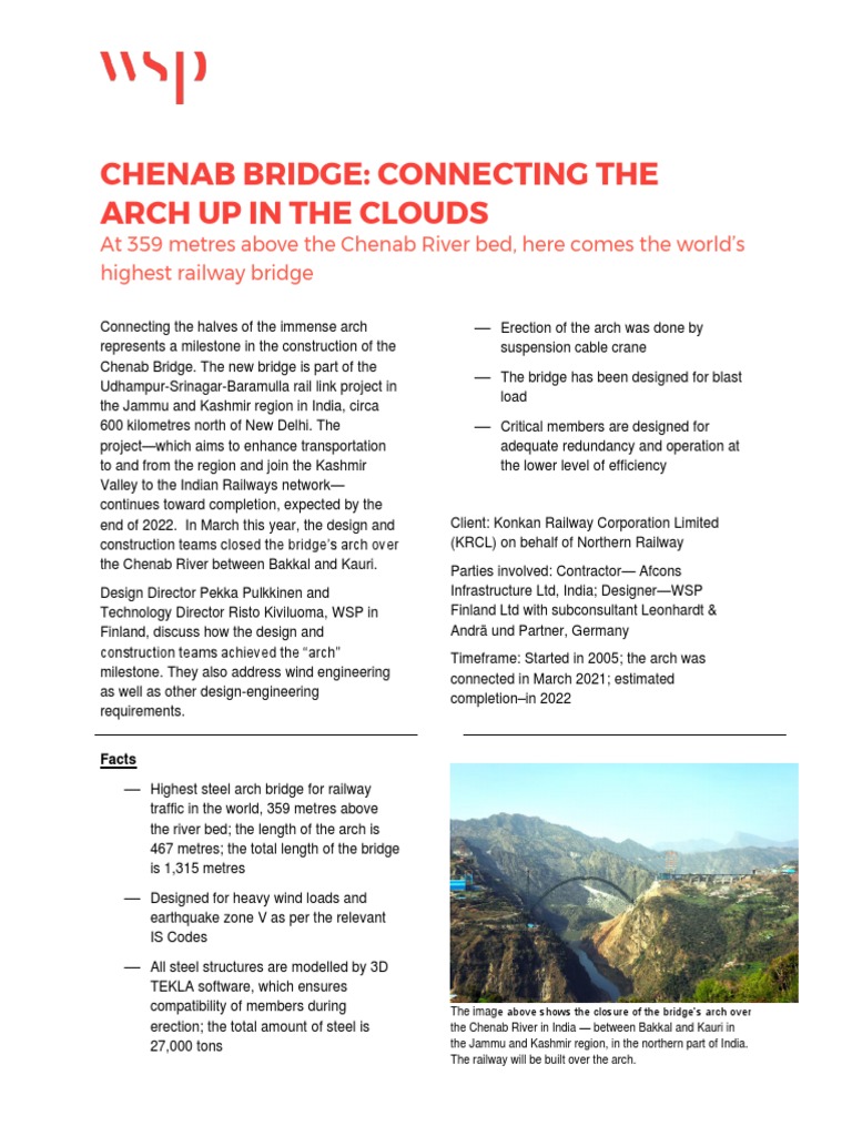 WSP - Chenab Bridge - Connecting The Arch Up in The Clou | PDF | Bridge ...