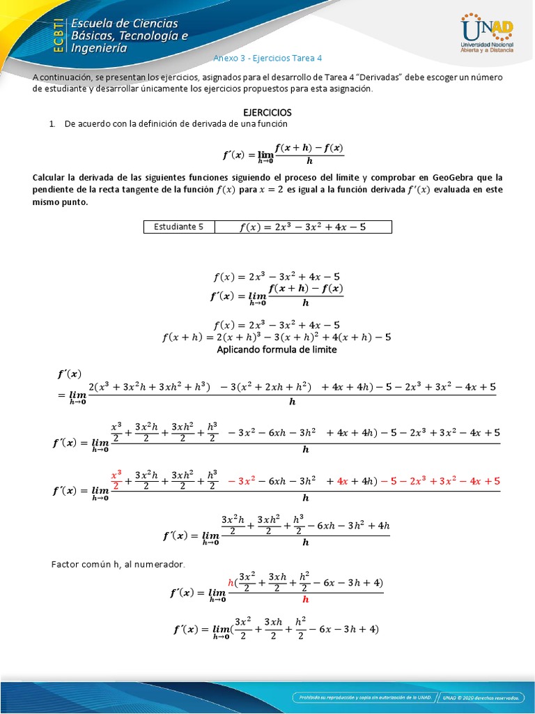Anexo 3 - Ejercicios Tarea 4 Brayan Marin | PDF | Derivado | Geometría