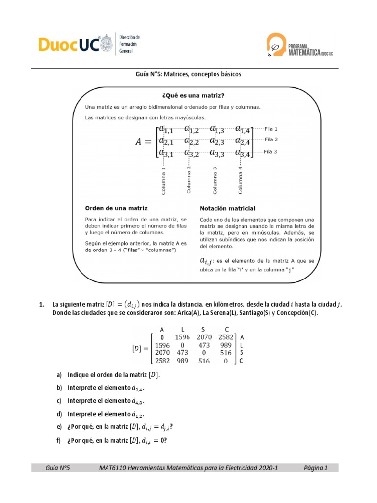 Guia de Matrices | PDF | Matriz (Matemáticas)