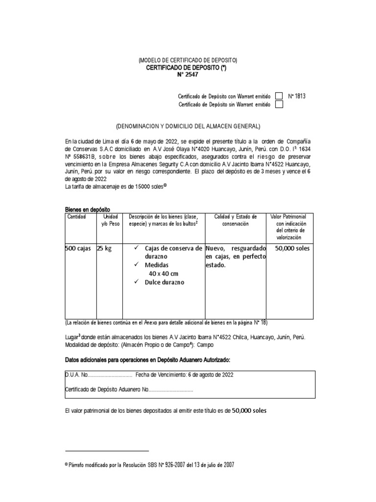 Modelo de Certificado de Deposito | PDF Modelo de Certificado de Deposito | PDF