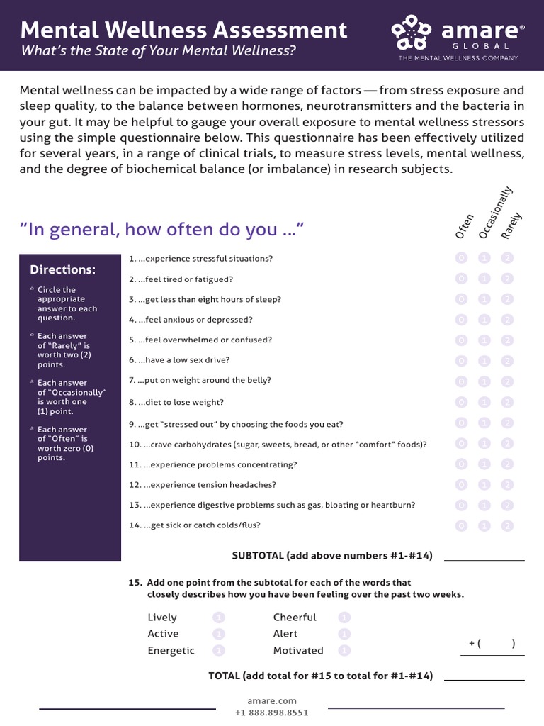 Mental Wellness Assessment Tear Pad | PDF | Stress (Biology) | Mental ...