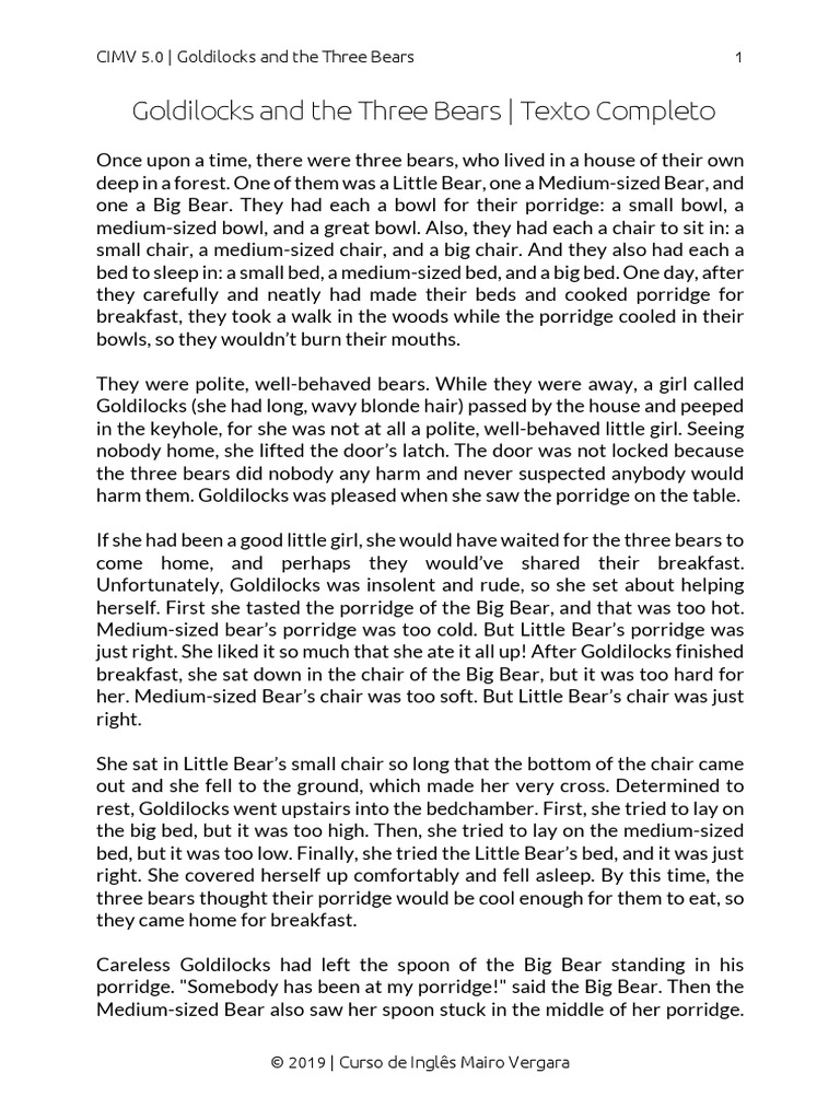 6 Texto - PDF Goldilocks and The Three Bears Completo | PDF ...