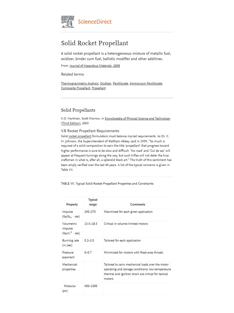 Solid Rocket Propellant - An Overview - ScienceDirect Topics | PDF ...