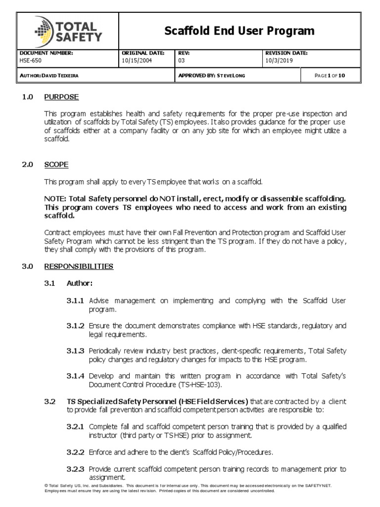 HSE - 650 Scaffold End User Program | PDF