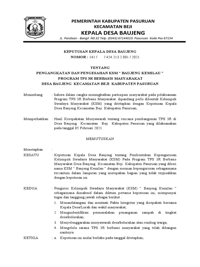 Format SK KSM Tupoksi Dan Struktur Organisasi (Mar-Apr 2020) | PDF