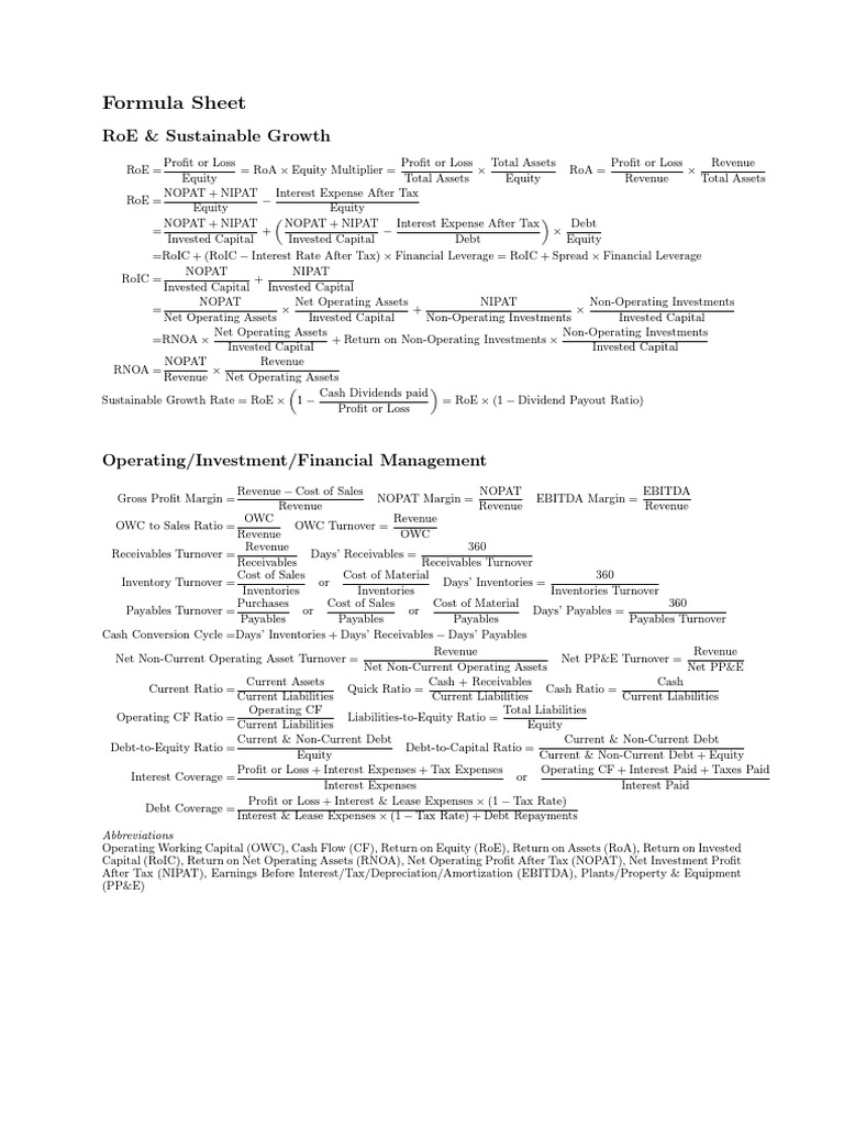 FSA - 2022 - Formula - Sheet - For Business Analysis | PDF | Revenue ...