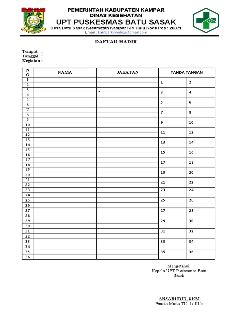 Absensi Daftar Hadir Puskesmas | PDF