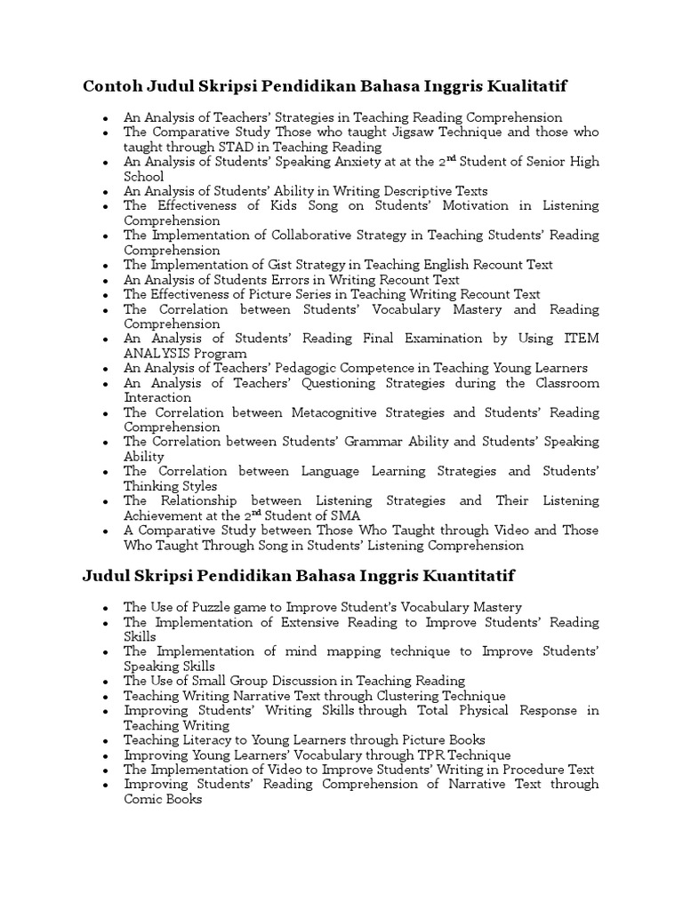 Contoh Judul Skripsi Pendidikan Bahasa Pendidikan Bahasa Inggris ...