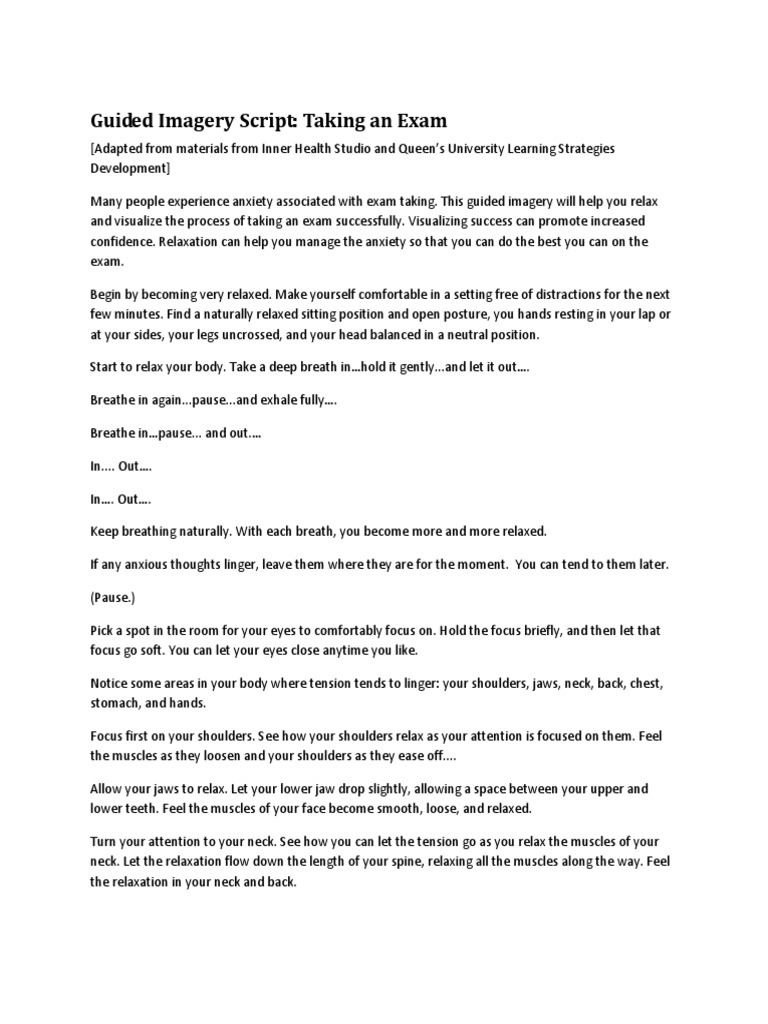 Guided Imagery Script Taking An Exam | PDF