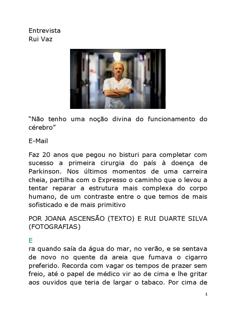 Entrevista Medico Rui Vaz | PDF | Cérebro | Mal de Parkinson
