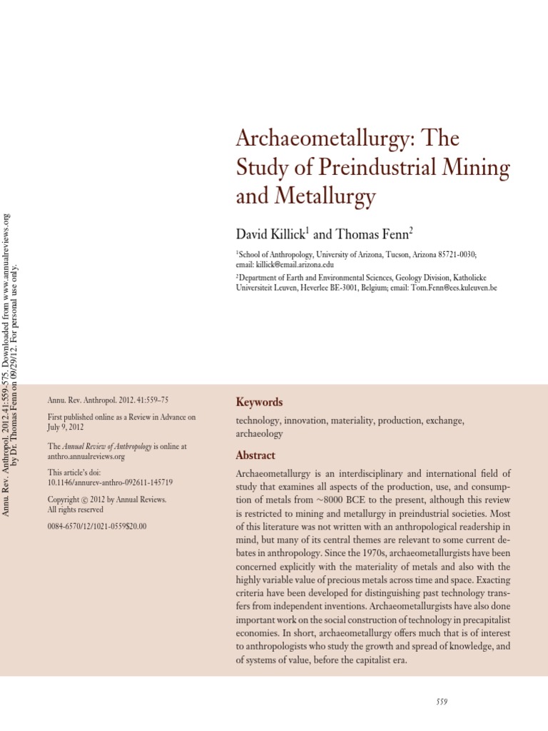 Archaeometallurgy The Study of Preindust | PDF | Smelting | Metals