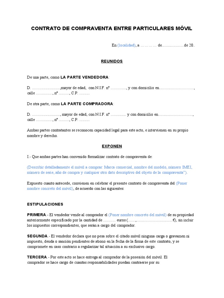 Contrato de Compraventa Movil | PDF | Ley común | Derecho civil ...