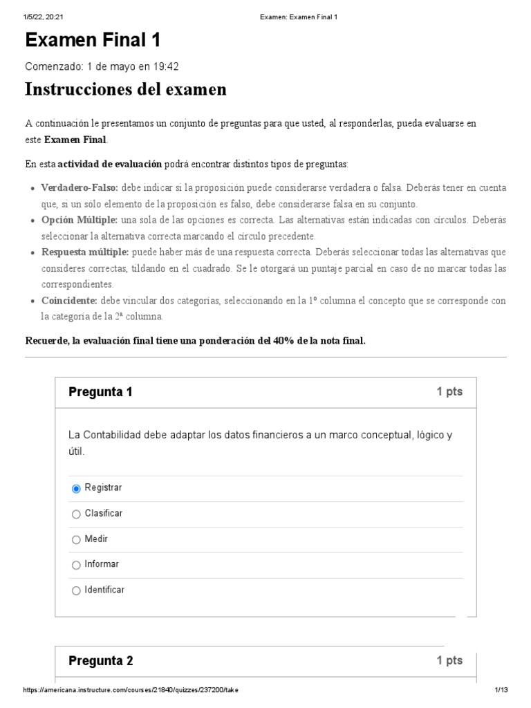 Examen - Examen Final 1 CONTA | PDF | Contabilidad | Business