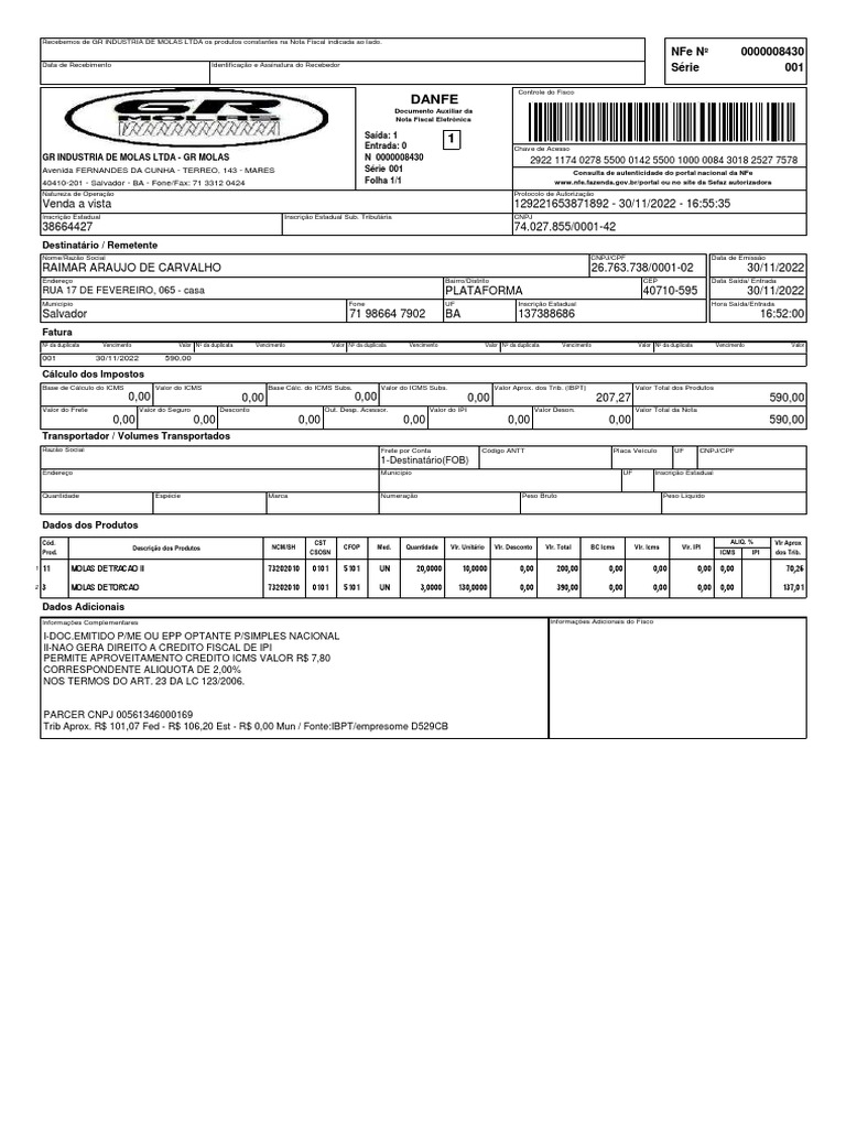 Danfe: Destinatário / Remetente | PDF | Recibo | Documento
