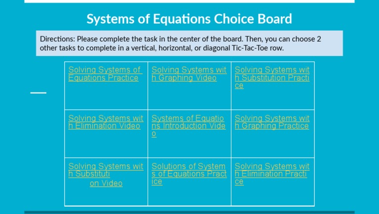 Systems of Equations - Choice Board | PDF