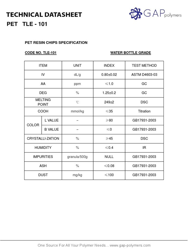 Technical Datasheet: Pet Tle - 101 | PDF