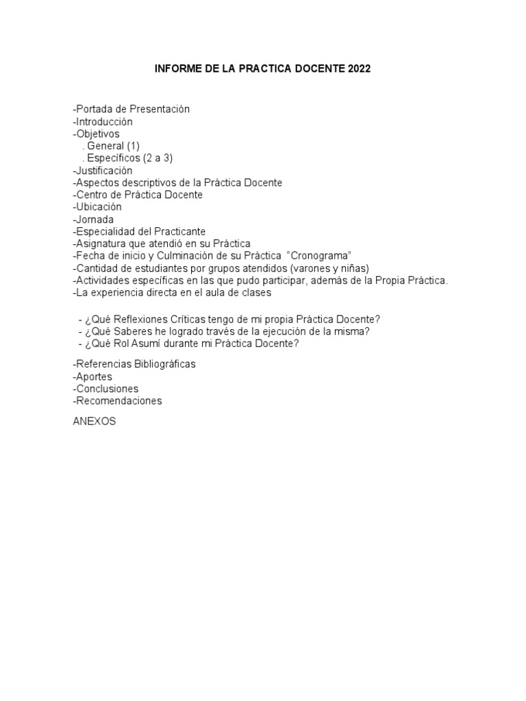 Informe de La Practica Docente 2022 | PDF