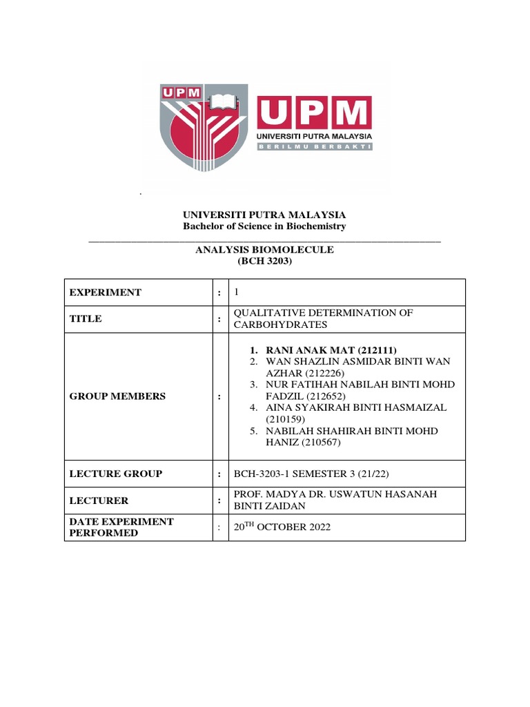Analysis of Carbohydrates Using Fehling's Test: Identification of ...
