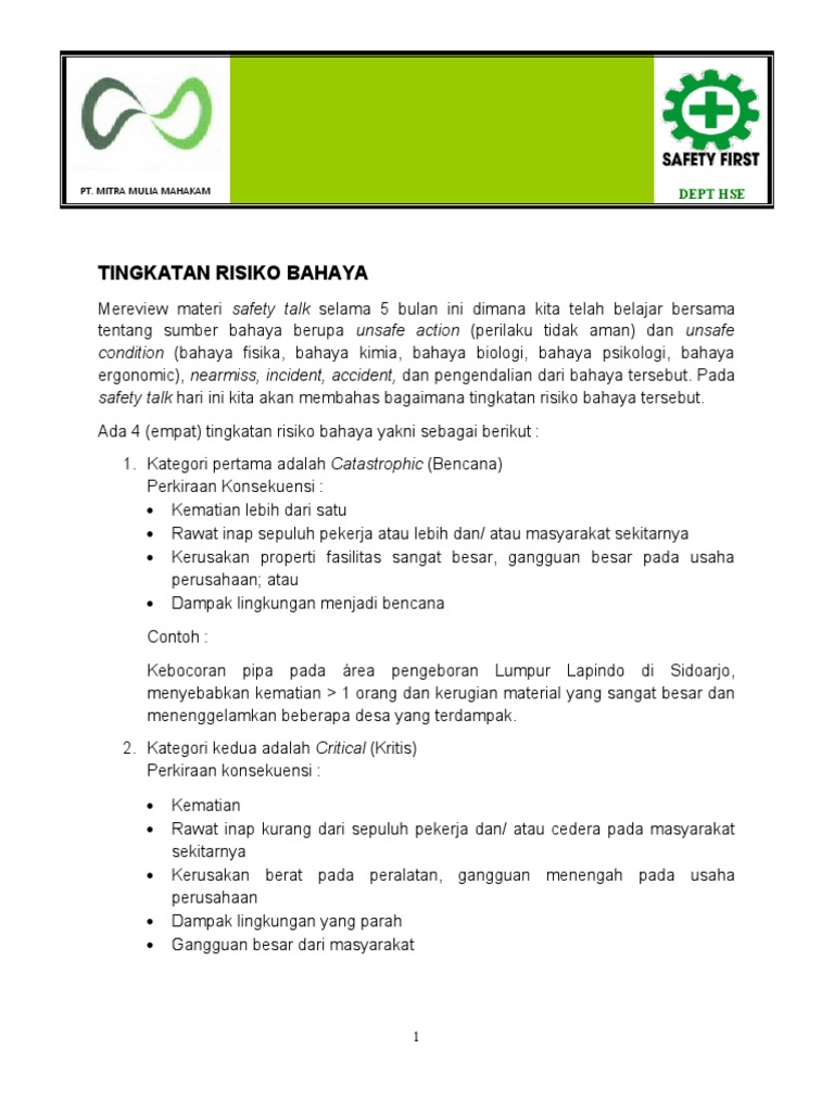 Tingkatan Risiko Bahaya | PDF
